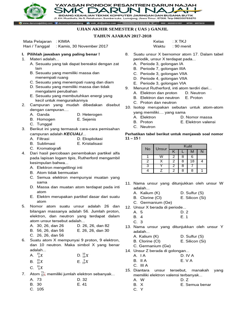 UAS Kimia X TKJ Ganjil | PDF