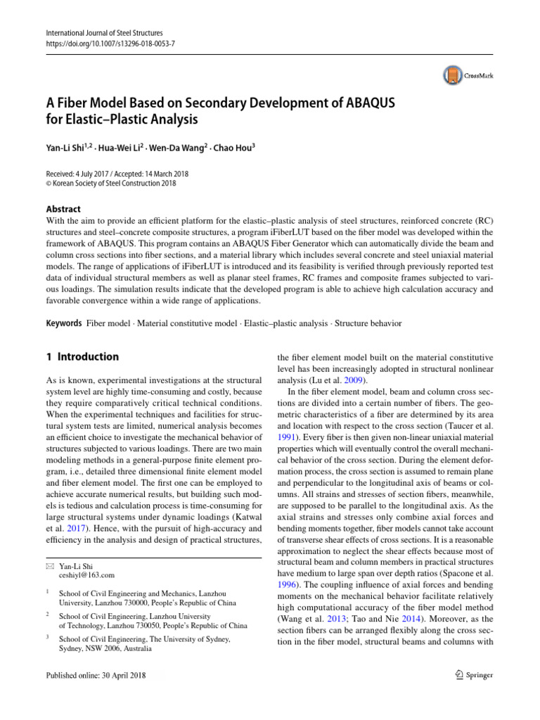A Fiber Model Based On Secondary Development of ABAQUS For Elastic ...