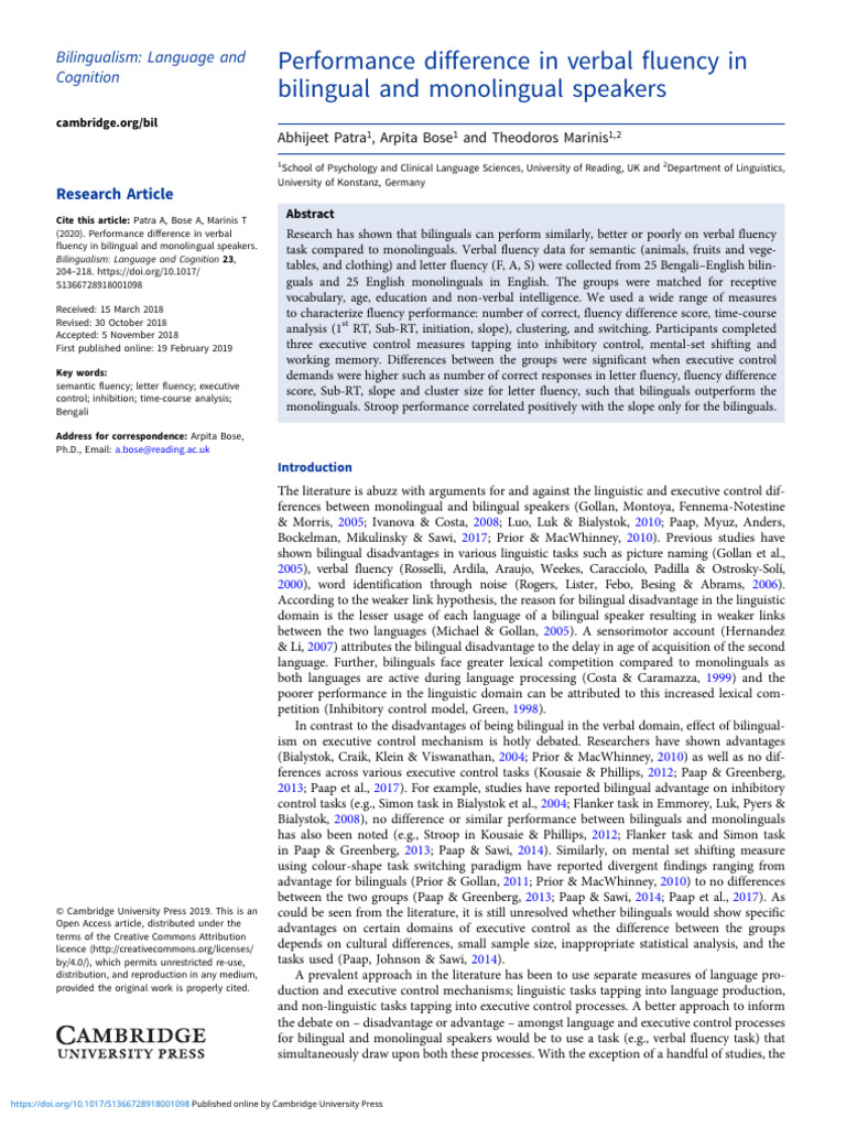 13. Patra et al. (2020) | PDF | Multilingualism | Fluency