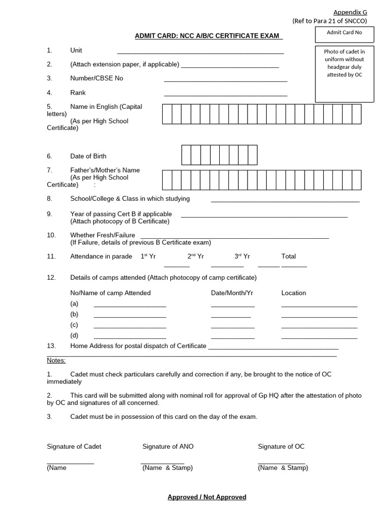Appx 'G' - Admit Card | PDF