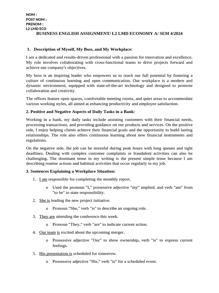 BUSINESS ENGLISH ASSIGNMENT | PDF | Verb | Business