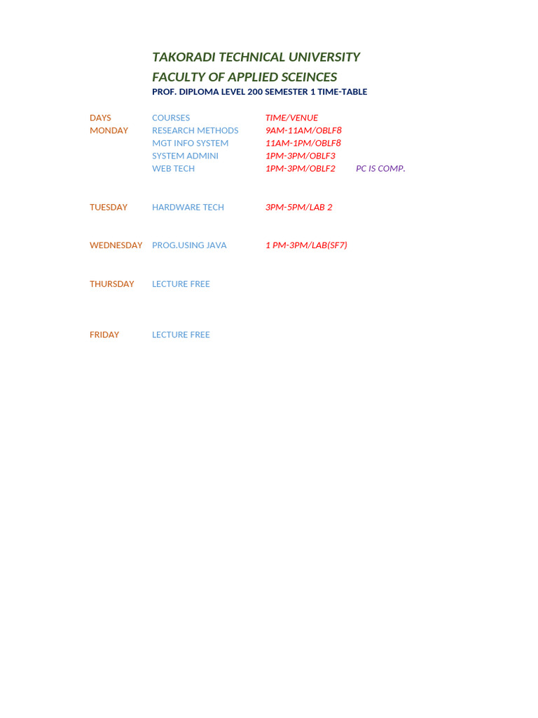 Prof. Time Table-1 | PDF