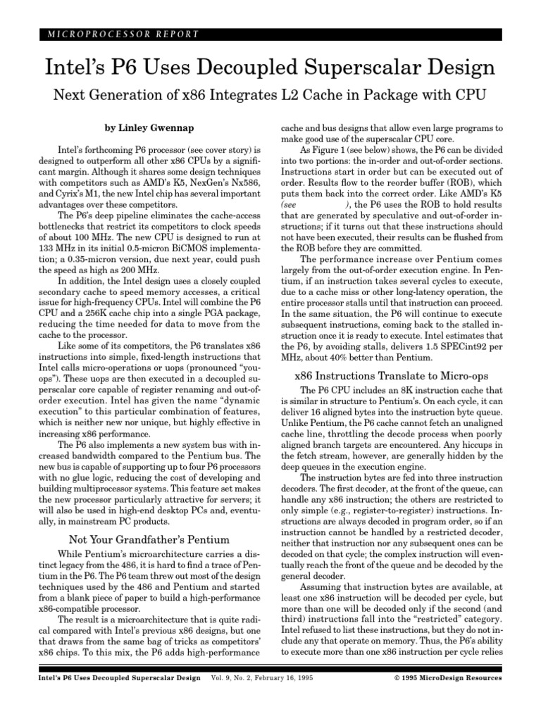 Intel’s P6 Uses Decoupled Superscalar Design | PDF | Cpu Cache | Central Processing Unit