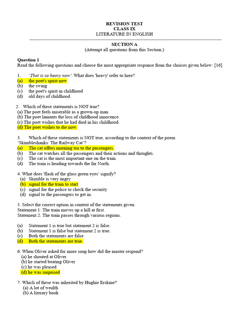 Ix - Eng Ii - Solution # Marking Scheme | PDF