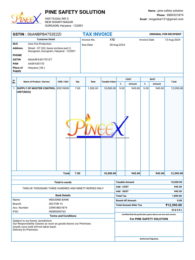 Invoice - 172 Axis Fire Protection Axis Fire Protection 03 09 43 | PDF ...