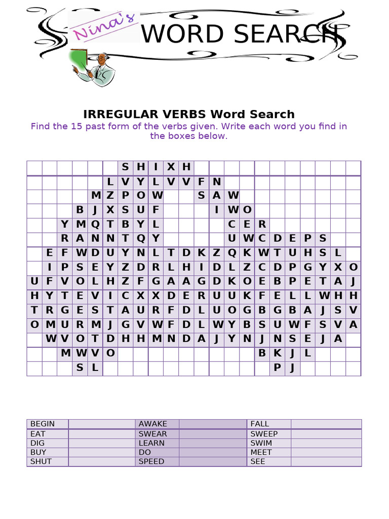 Irregular Verbs 4 Word Search Wordsearches - 56430 | PDF | Linguistic ...