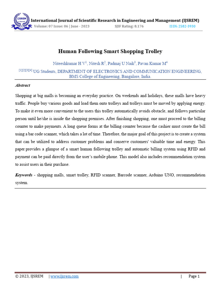 RFID Smart Human-Following Trolley | PDF | Barcode | Radio Frequency ...