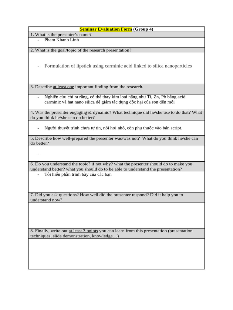 Seminar Evaluation Form Pdf 1276