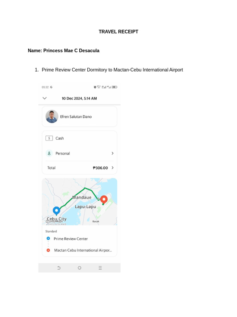 Travel Receipt - Princess Mae C Desacula | PDF