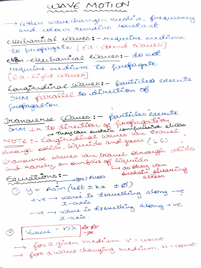 Physics - Short Notes Wave Motion | PDF