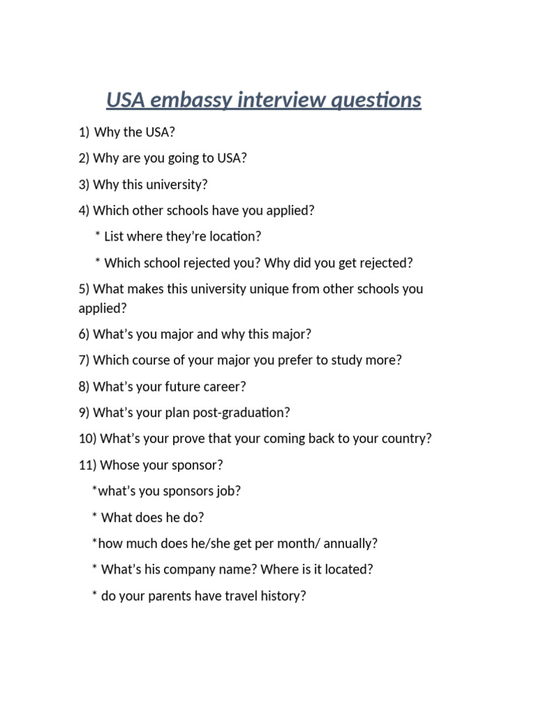 USA Embassy Interview Questions | PDF