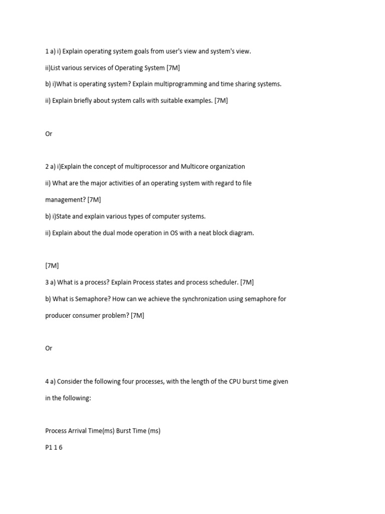 os mid questions | PDF | Thread (Computing) | Process (Computing)