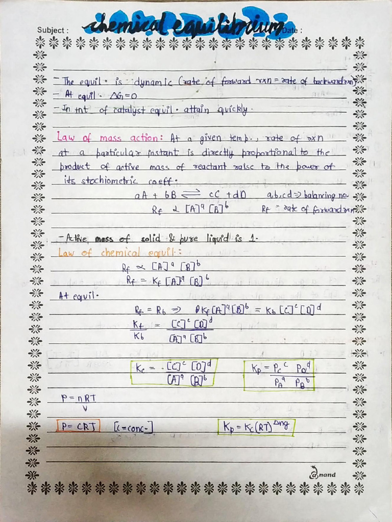 Chemical Equilibrium Short Notes | PDF