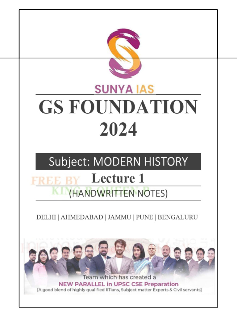 Sunya IAS Modern History Handwritten Notes | PDF