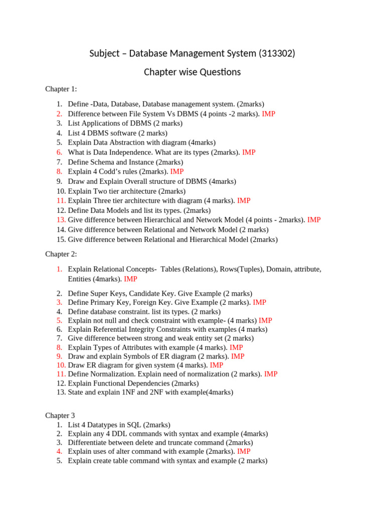 DMS-ALL Chapterwise Questions | PDF | Relational Database | Relational Model