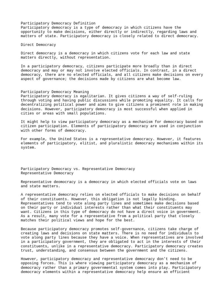 Participatory Democracy Definition | PDF | Democracy | Political Ideologies