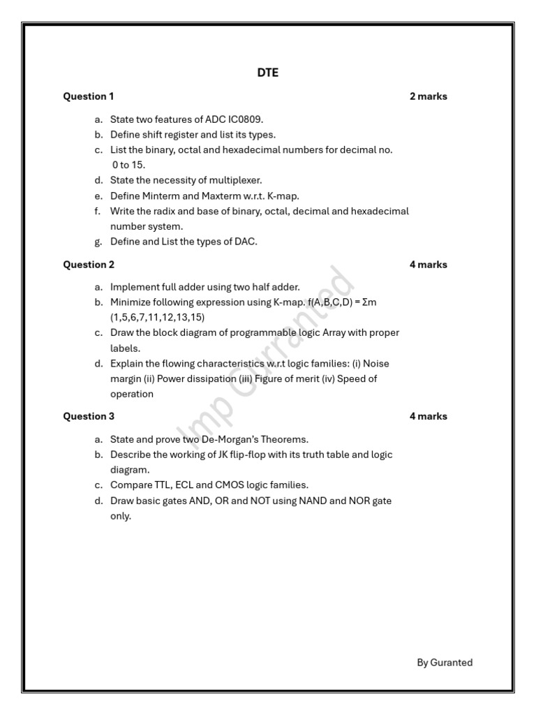 DTE | PDF | Logic Gate | Digital Electronics