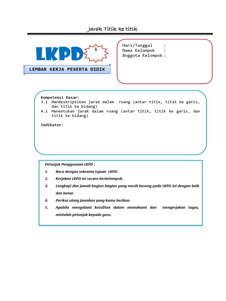LKPD 1 Kelas XII Jarak Dalam Bangun Ruang | PDF