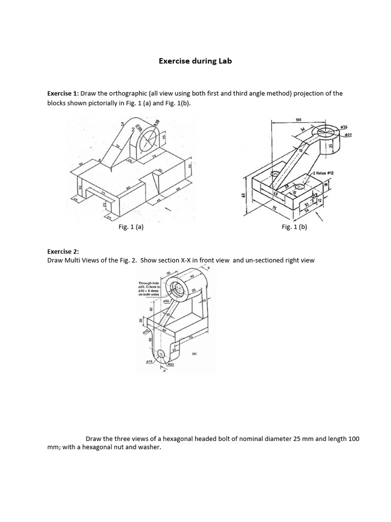 Machine Drawing Excercise 1 To 5 | PDF