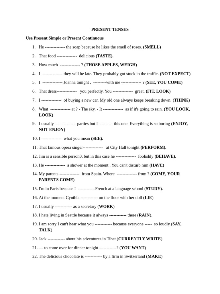 Present Cont vs Simple | PDF Present Cont vs Simple | PDF