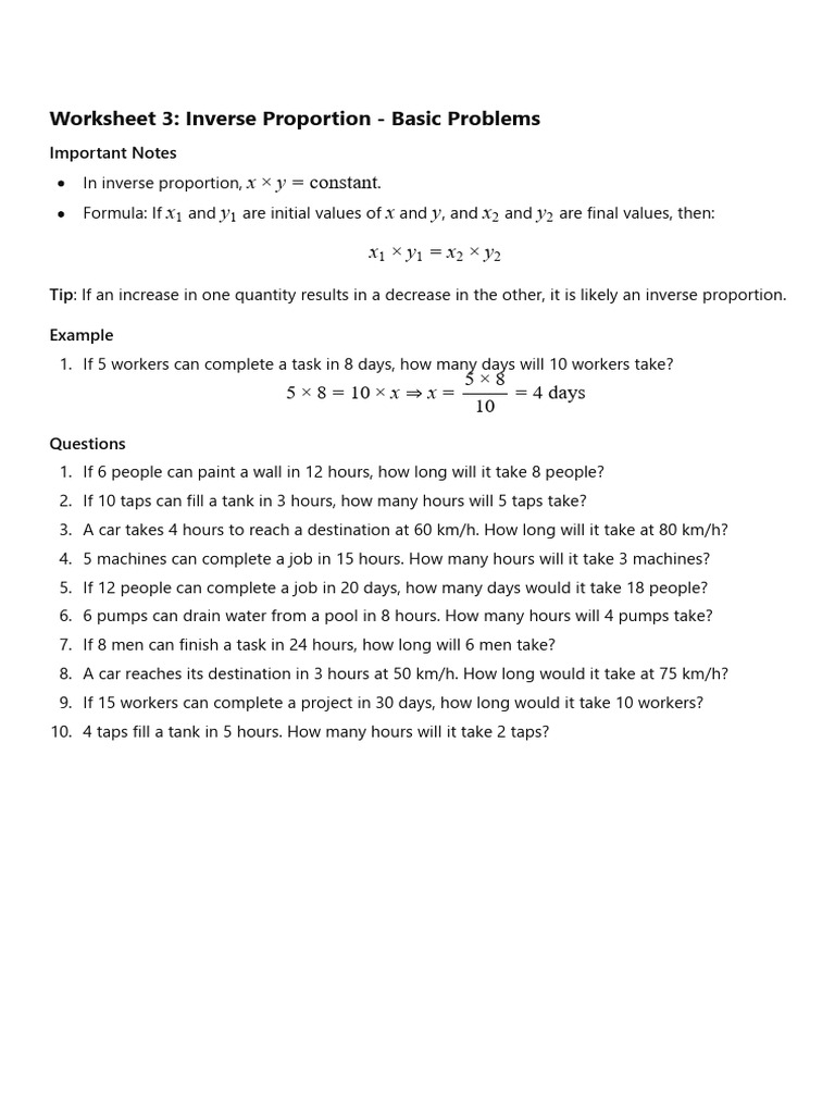 Direct and Inverse Proportions - WS - 3 | PDF