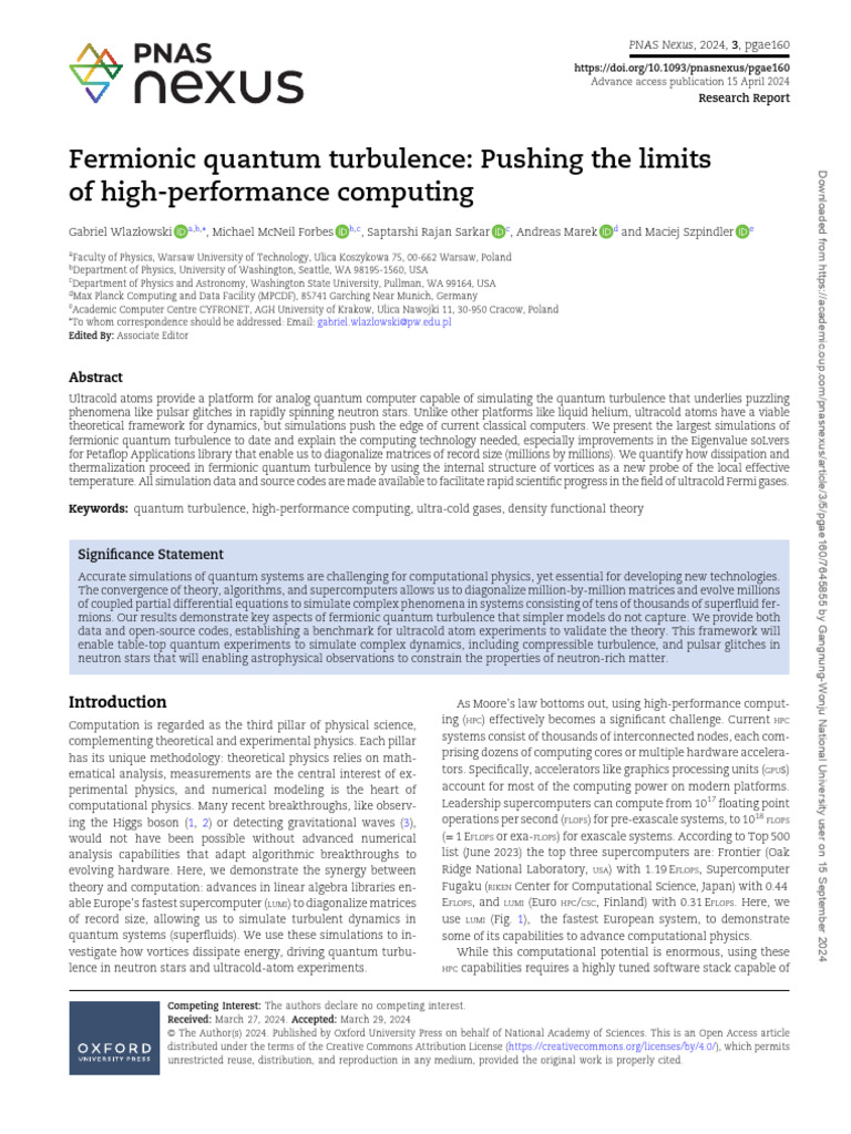 Fermionic Quantum Turbulence, Pushing The Limits of High-Performance Computing | PDF | Physics ...