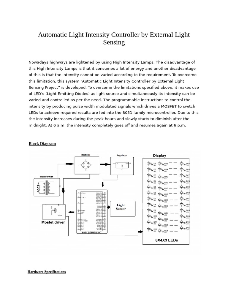 Automatic Light Intensity Controller by External Light Sensing | PDF
