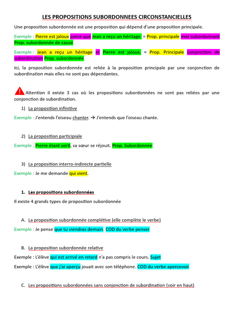 Propositions Subordonnées Circonstancielles | PDF | Clause | Mécanique ...
