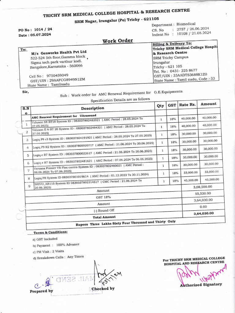 AMC Renewal Work Order for Medical Equipment | PDF
