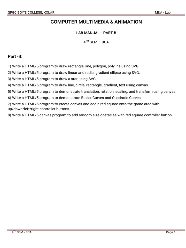 Multimedia & Animation Part-B Lab Manual | PDF | Html5 | Area