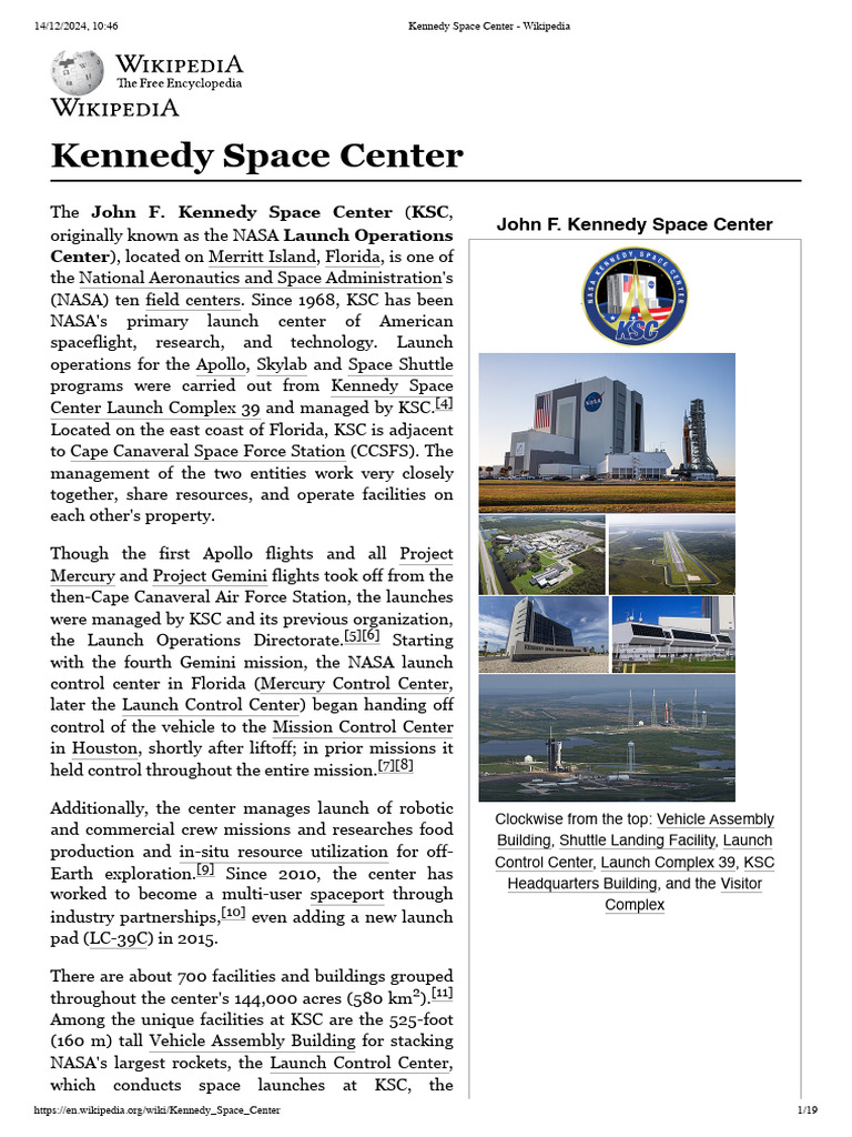 Kennedy Space Center - Wikipedia | PDF | Kennedy Space Center | Kennedy ...