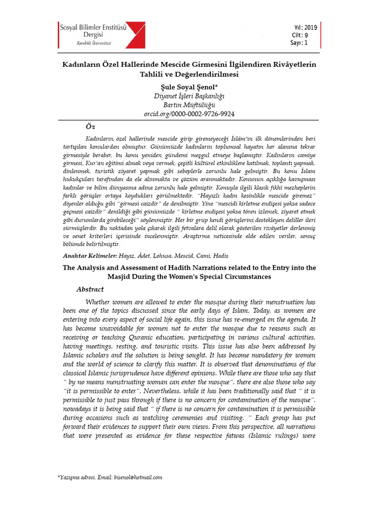 Kad Nlar N Zel Hallerinde Mescide Girmesini Lgilendiren Riv Yetlerin Tahlili Ve de ...