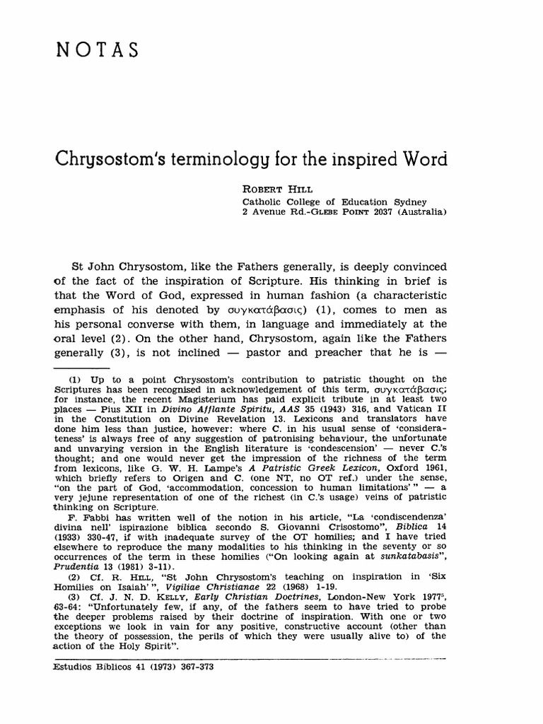 (Hill) Chrysostom's Terminology For The Inspired Word | PDF | Church ...