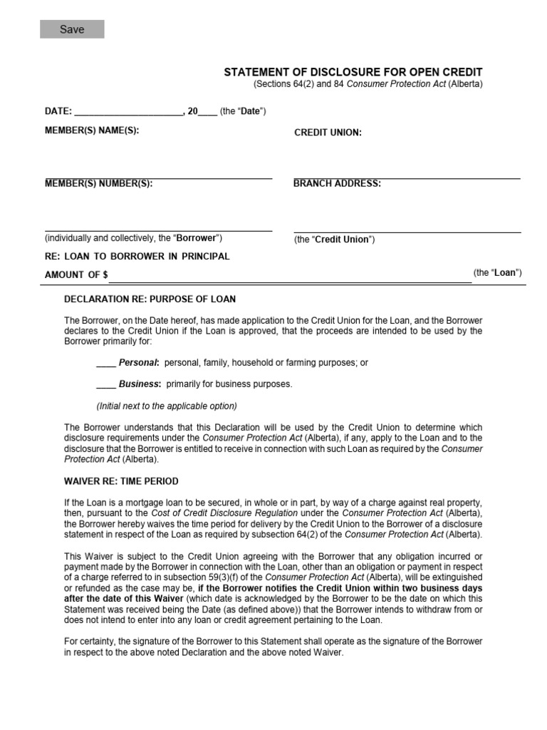 Statement of Disclose Open For Ag Loans | PDF | Loans | Credit