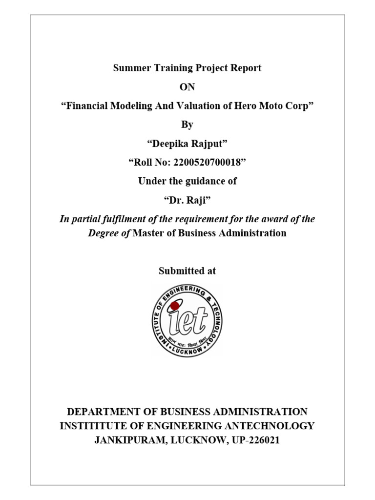 Deepika Rajput Miniporoject 3sem | PDF | Discounted Cash Flow | Equity ...