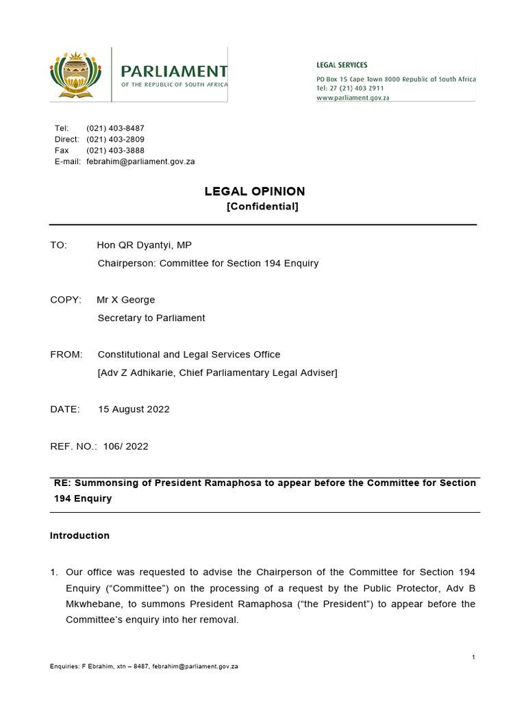 Opinion Summonsing of President 10.08.22 Signed PDF Dispatch 15.08.22 ...