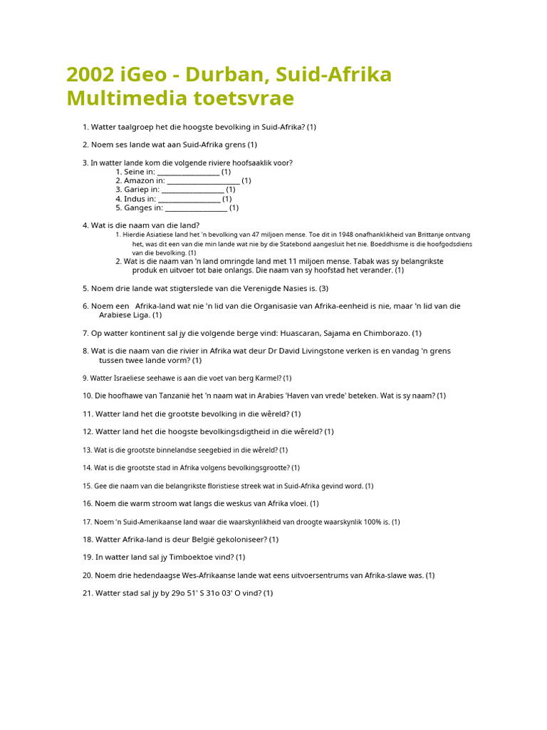 Geo 3 Tasks Afrikaans | PDF