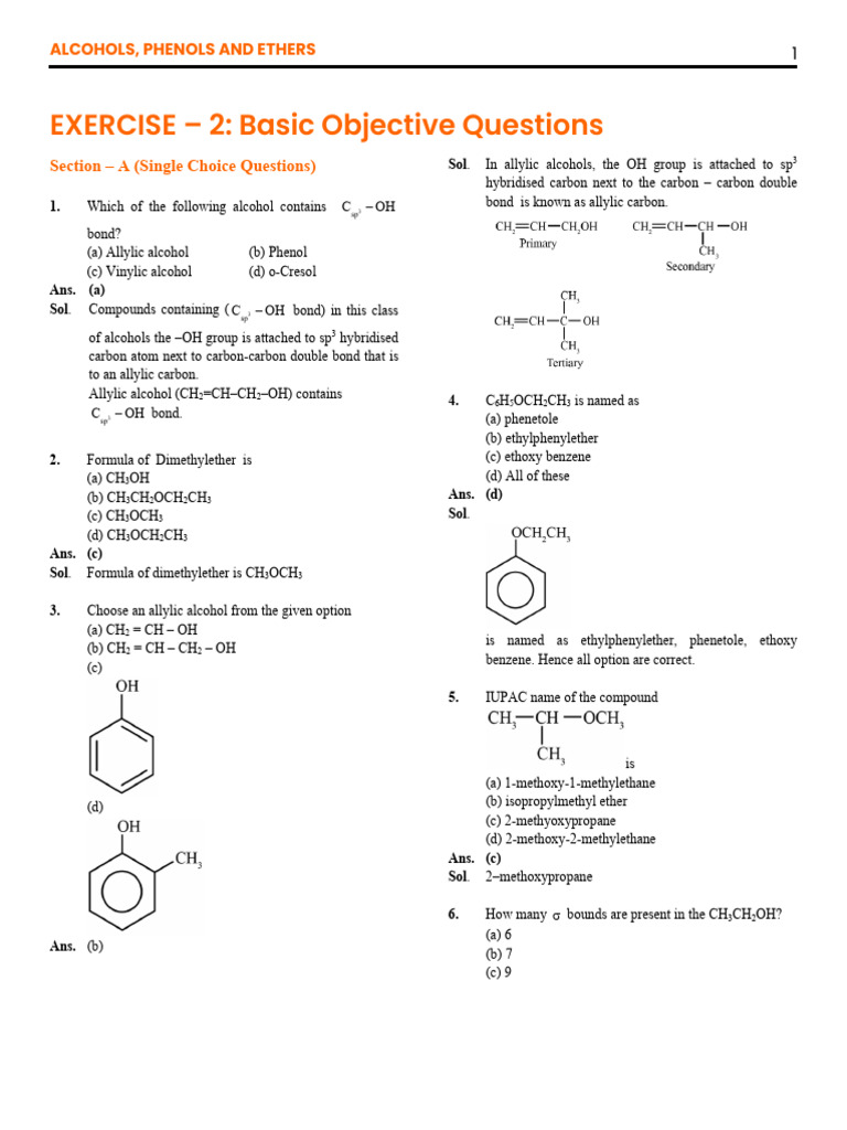 Alcohols, Phenols and Ethers - CBSE TATVA - Q With Sol Ex-2 | PDF | Acid | Aldehyde