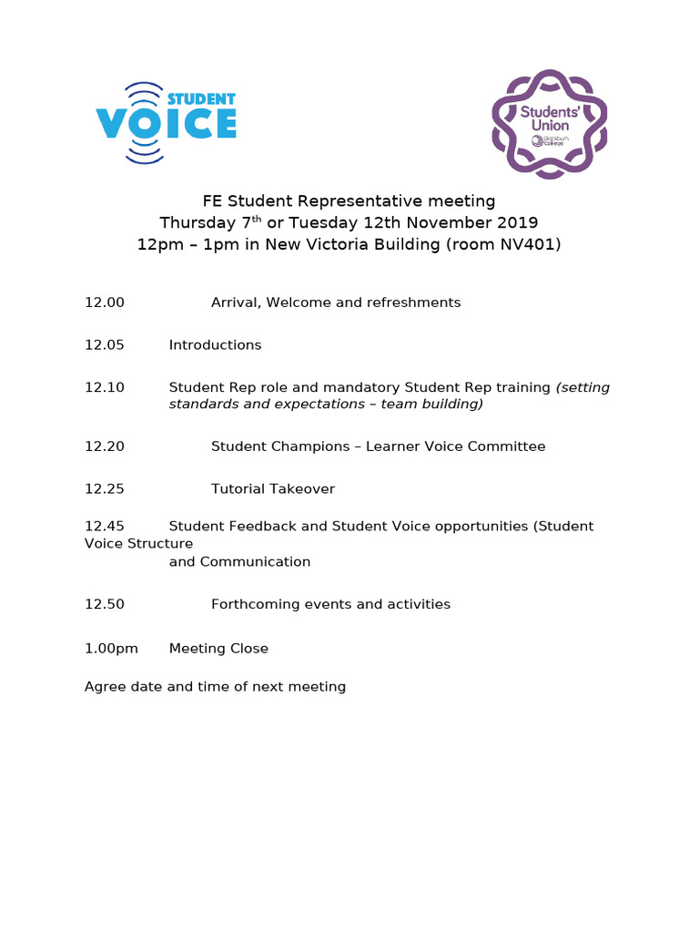 FE Student Rep Meeting Agenda November | PDF