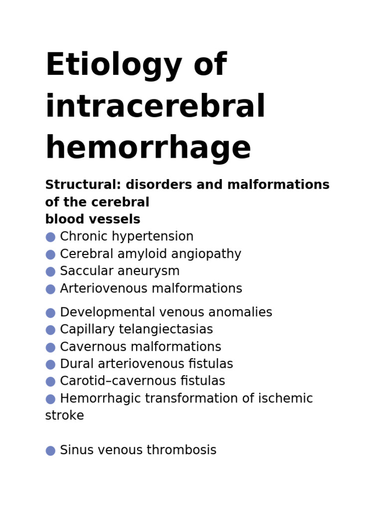 Etiology of Intracerebral Hemorrhage - STROKE BOOK | PDF | Platelet | Medical Imaging