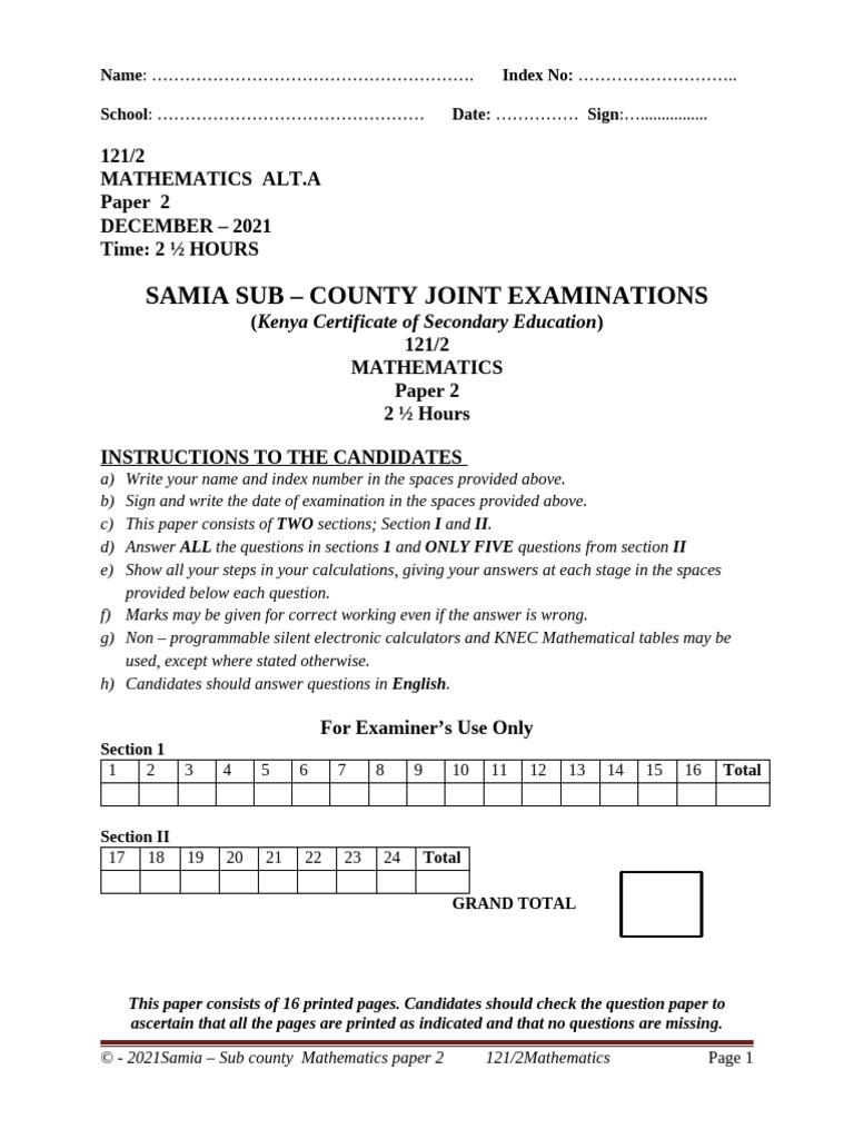 Mathematics Paper 2 Questions 2 (1) | PDF | Mathematics