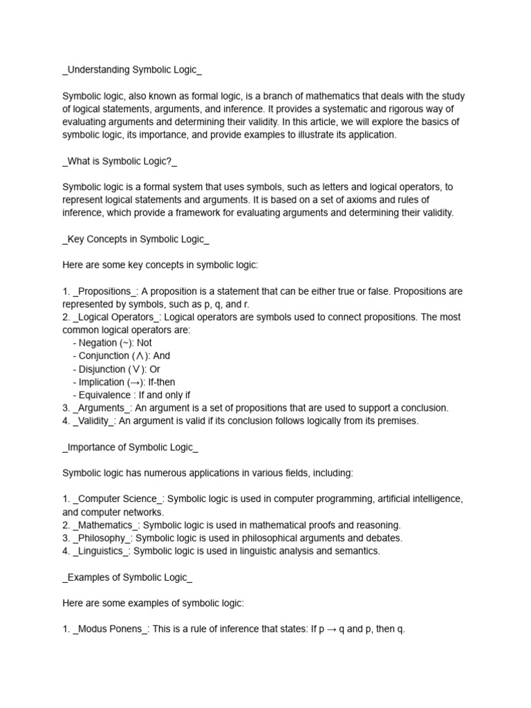Symbolic Logic- A Glimpse_ | PDF | Logic | Argument