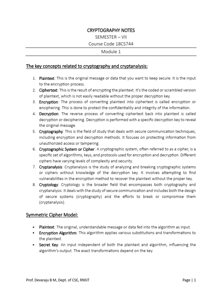Cryptography Notes Module 1 1 Pdf Cryptography Cryptanalysis