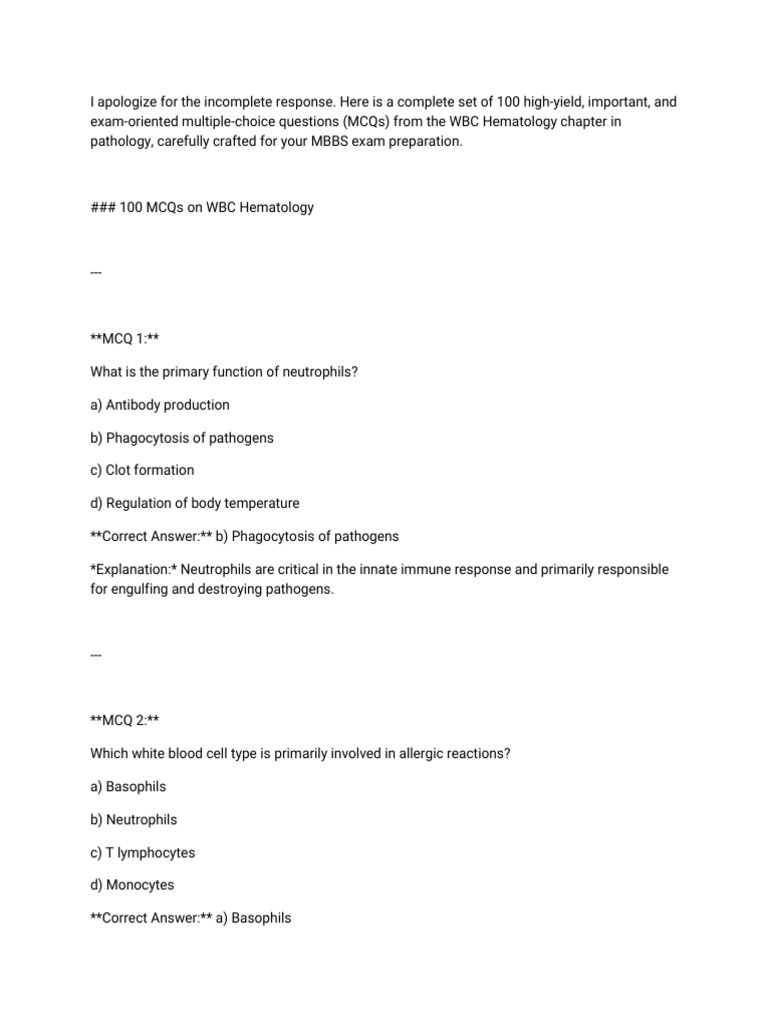 mcqs from WBC 1 | PDF | Anemia | Leukemia
