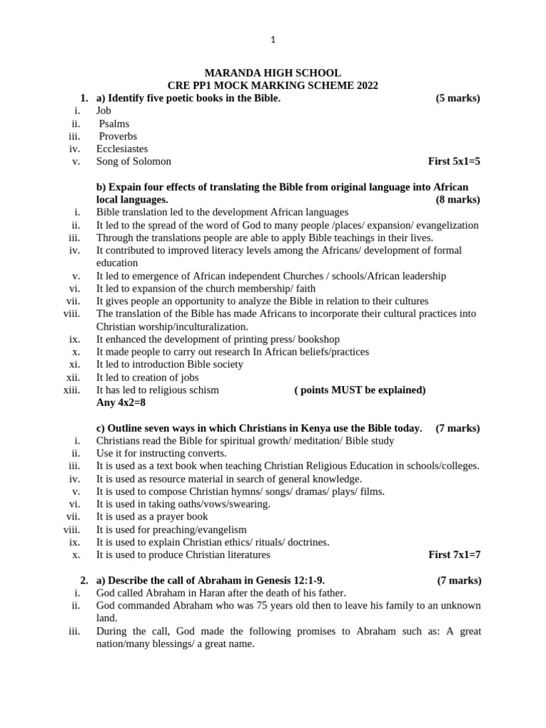 CRE P1 MS Maranda High School Mock 2022 | PDF | Abraham | Saul