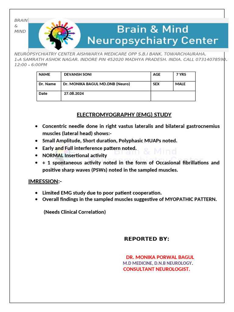 Emg Report Myopathic | PDF
