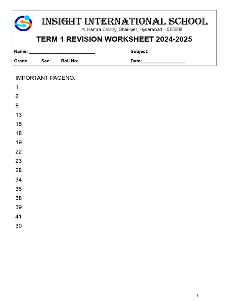 G7 Revision Worksheet TERM1 General Knowledge | PDF