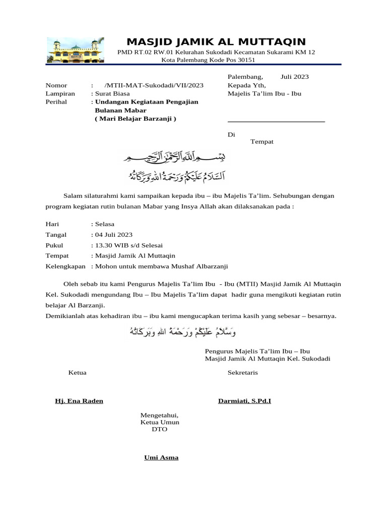 Undangan MT Al Muttaqin | PDF