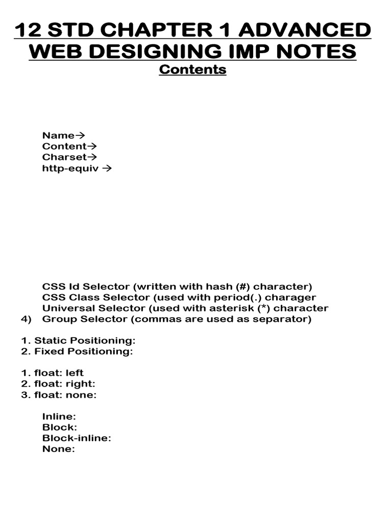 12 Chapter 1 Advance Web Designing Imp Points | PDF | Html Element | World Wide Web
