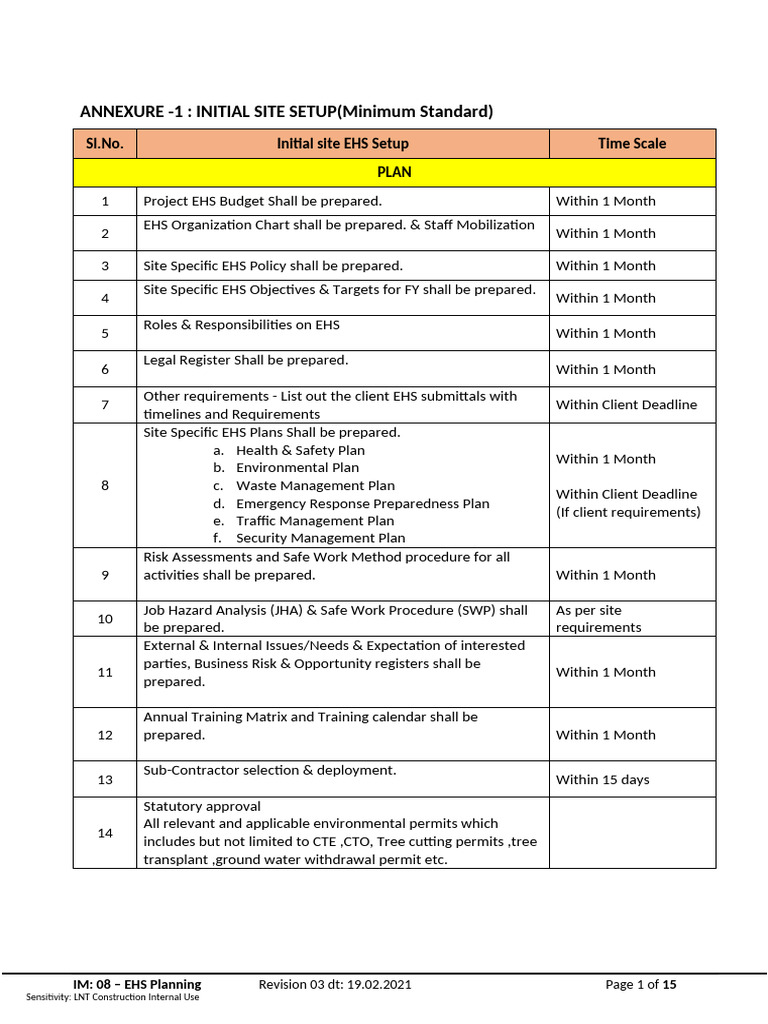 EHS Planning | PDF | Occupational Safety And Health | Waste Management